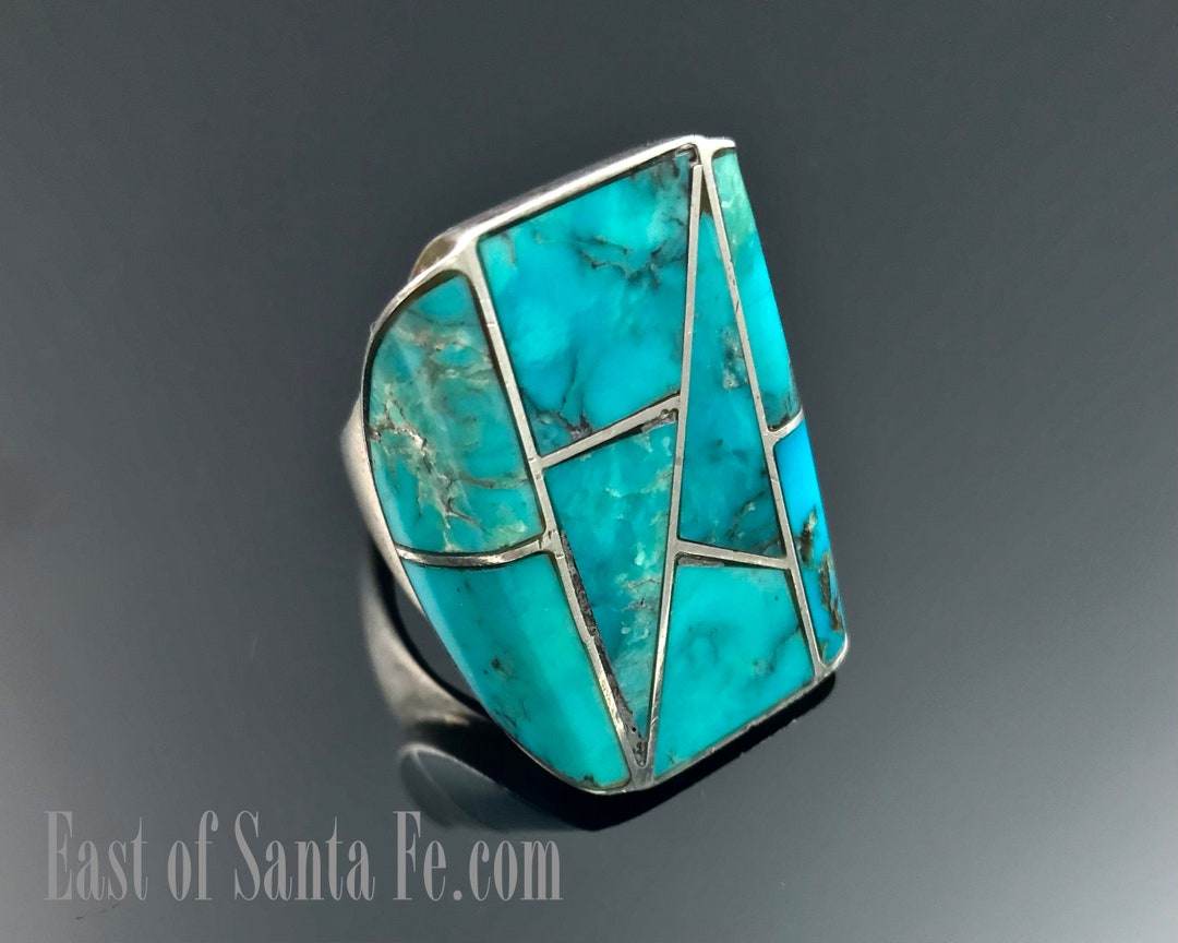 Vintage Inlay Turquoise Saddle Native American Navajo Size 10 1/2 Ring ...