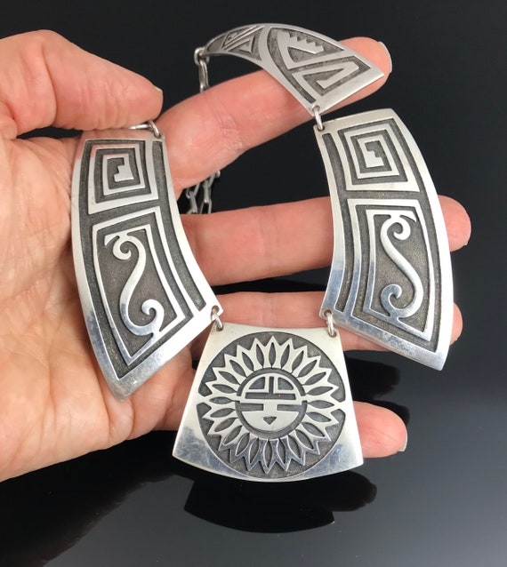 Hopi Overlay Sunface CollarNecklace Native American S… - Gem