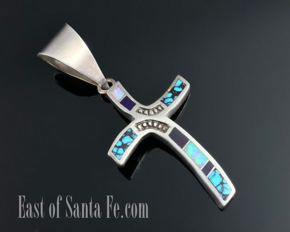 Vintage Native American Inlay Cross Necklace Pendant … - Gem