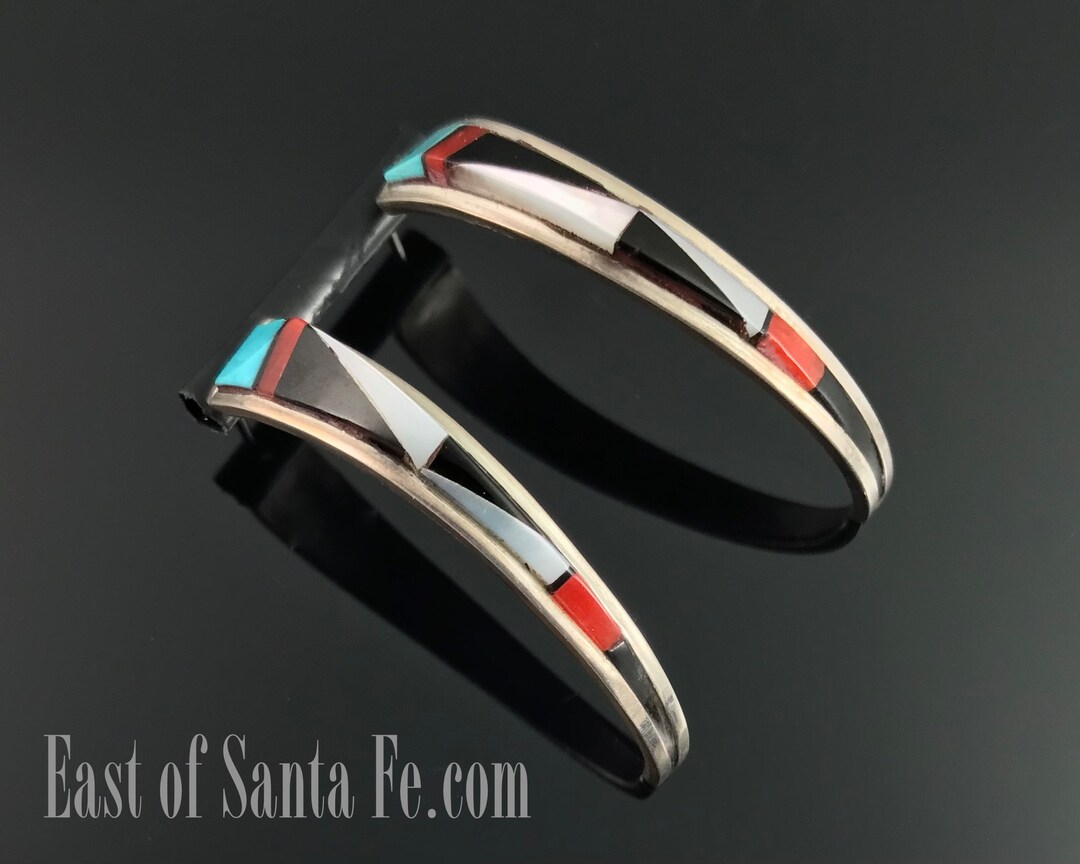 Zuni Inlay Half Hoop Earrings Native American - Vintage - Etsy