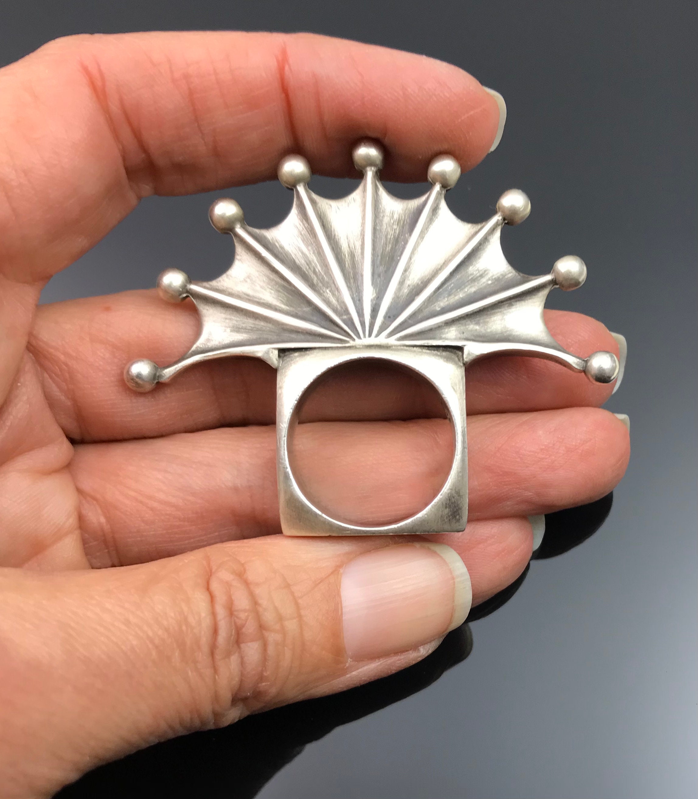 Sculptural Sterling Silver Fan Ring Size 10 Mid Century Modern | Etsy