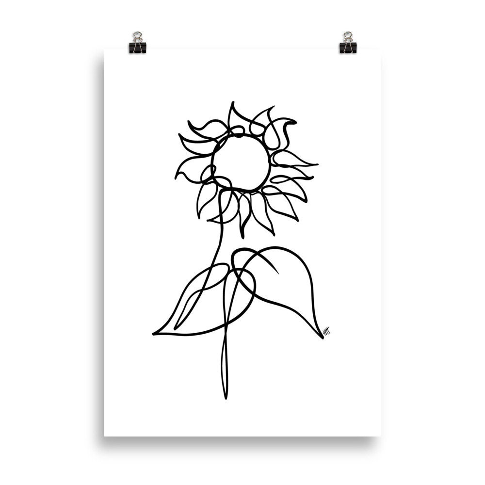 The Sunflower - Art Print - Simple One Line Drawing of a Sunflower ...