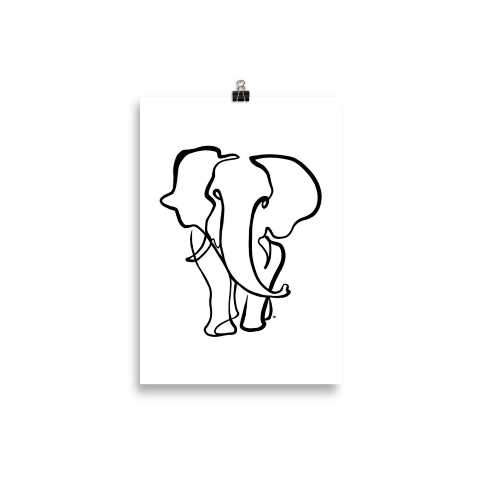 The Elephant II - Art Print - Simple One Line Drawing of an Elephant ...