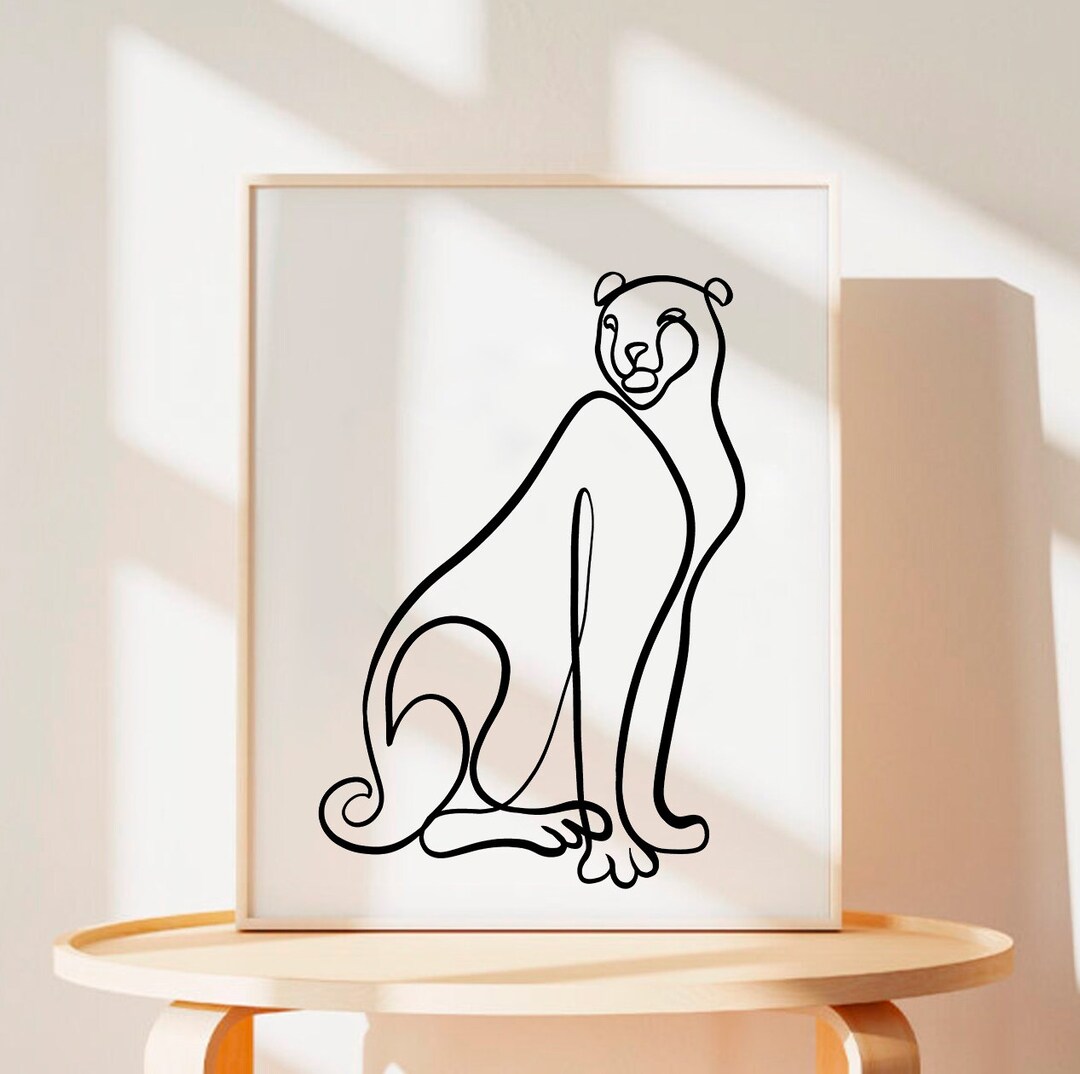 The Cheetah - Art Print - One Line Drawing of a Cheetah, Simple Minimal ...