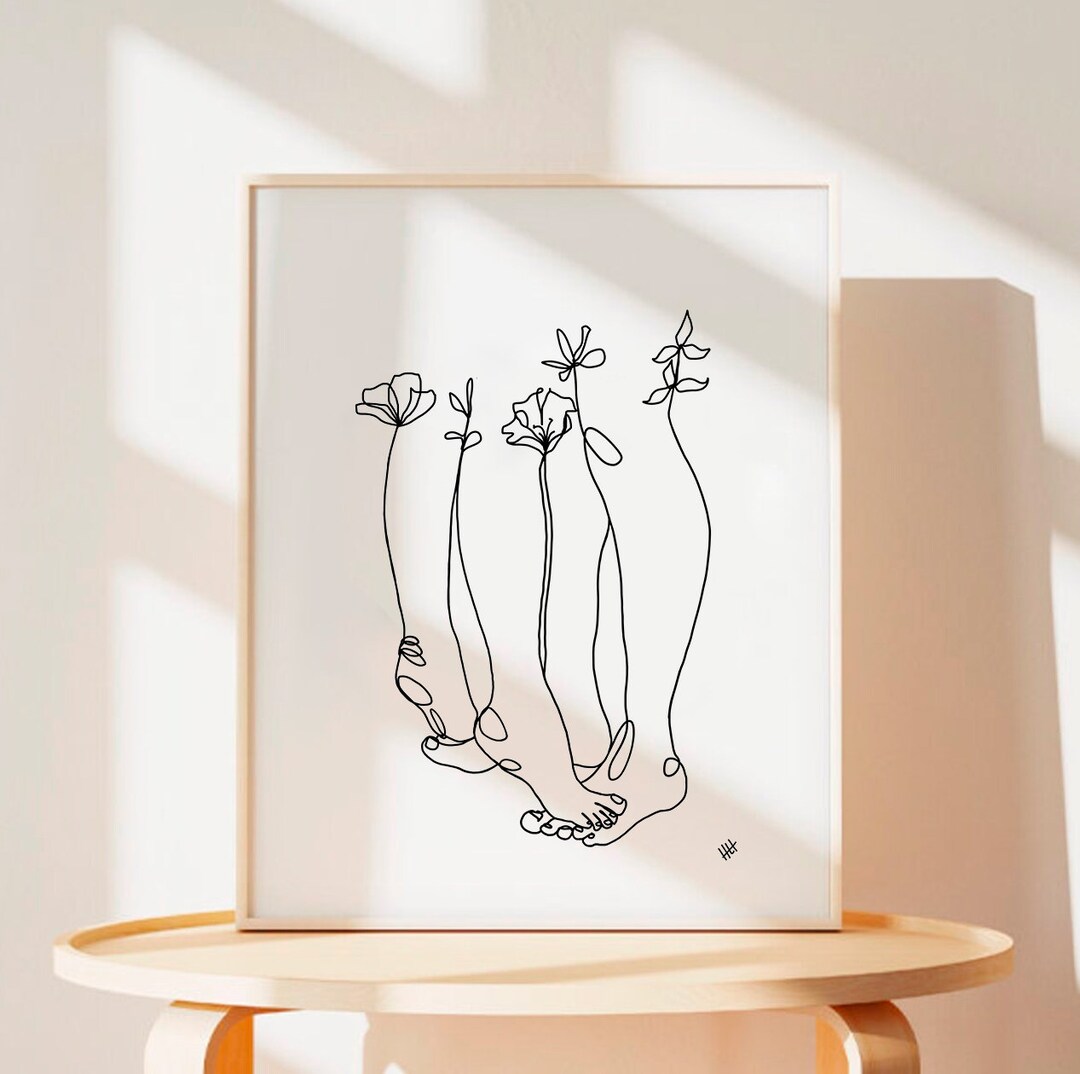 Tippy Toes - Art Print - Simple Line Drawing of a Girl Standing on a ...