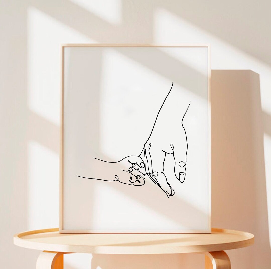Mother and Daughter - Art Print - One Line Drawing of a Child Holding ...