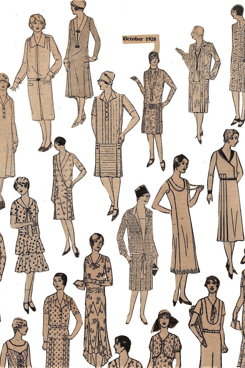 Vintage fashion 1920s dress stylish clip art digital download | Etsy