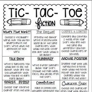 Reading Response Fiction Tic Tac Toe Menu Choice Board - Etsy Canada