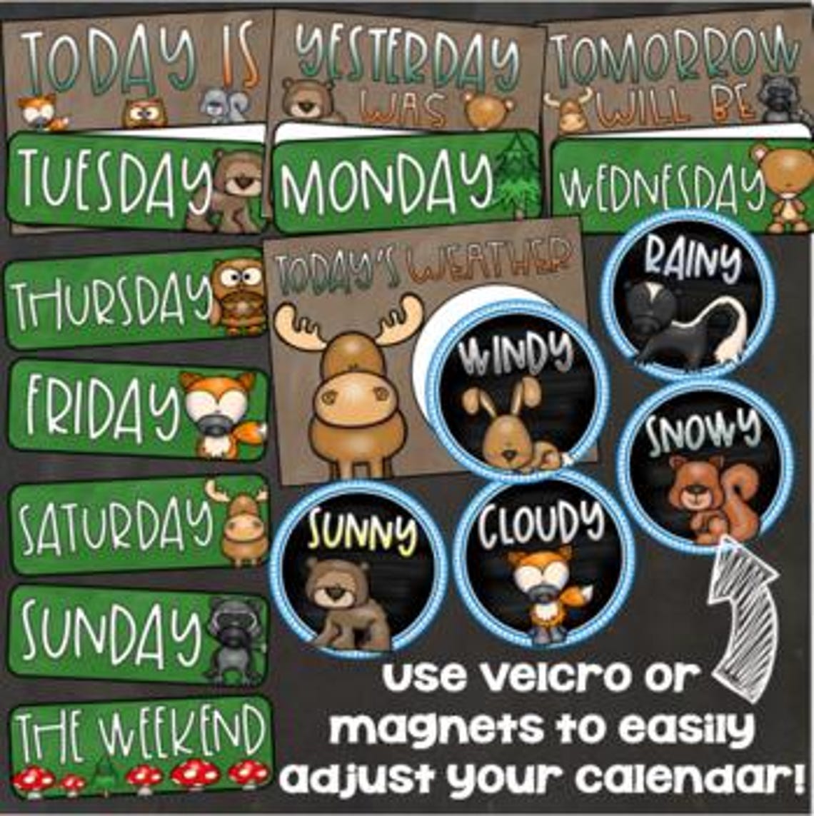 Calendar Set Classroom Decor Back to School Woodland Animals Forest ...