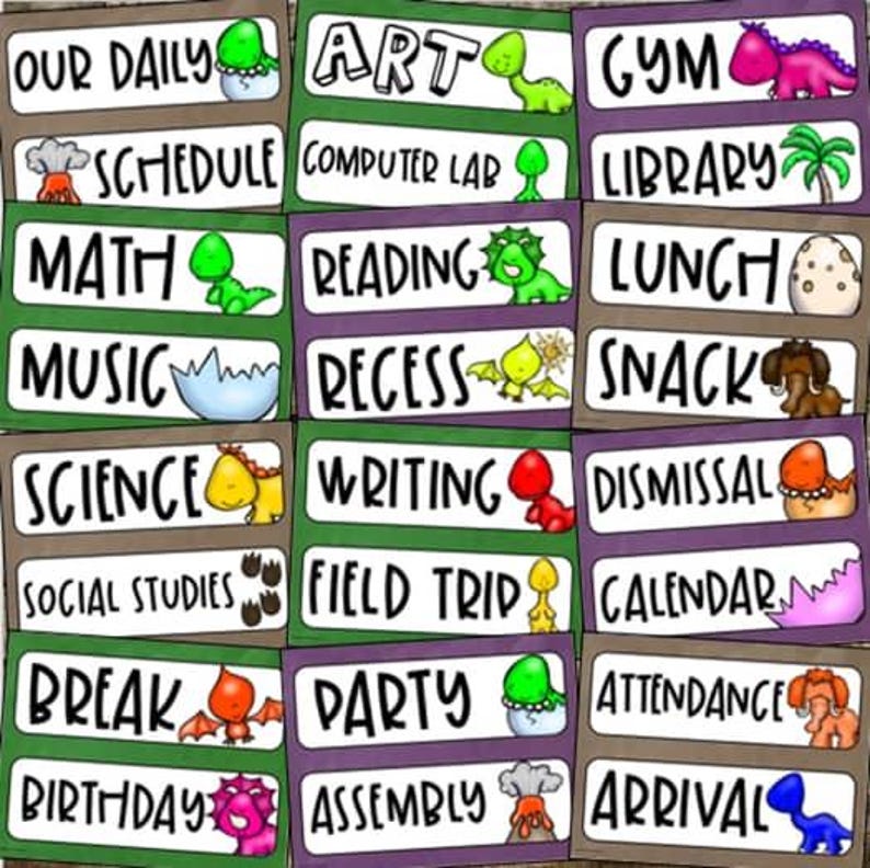 Daily Visual Schedule Cards for Classroom Agenda Dinosaur Dino Theme ...