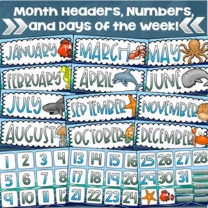 Calendar Set Classroom Decor Back to School Ocean Under the Sea ...