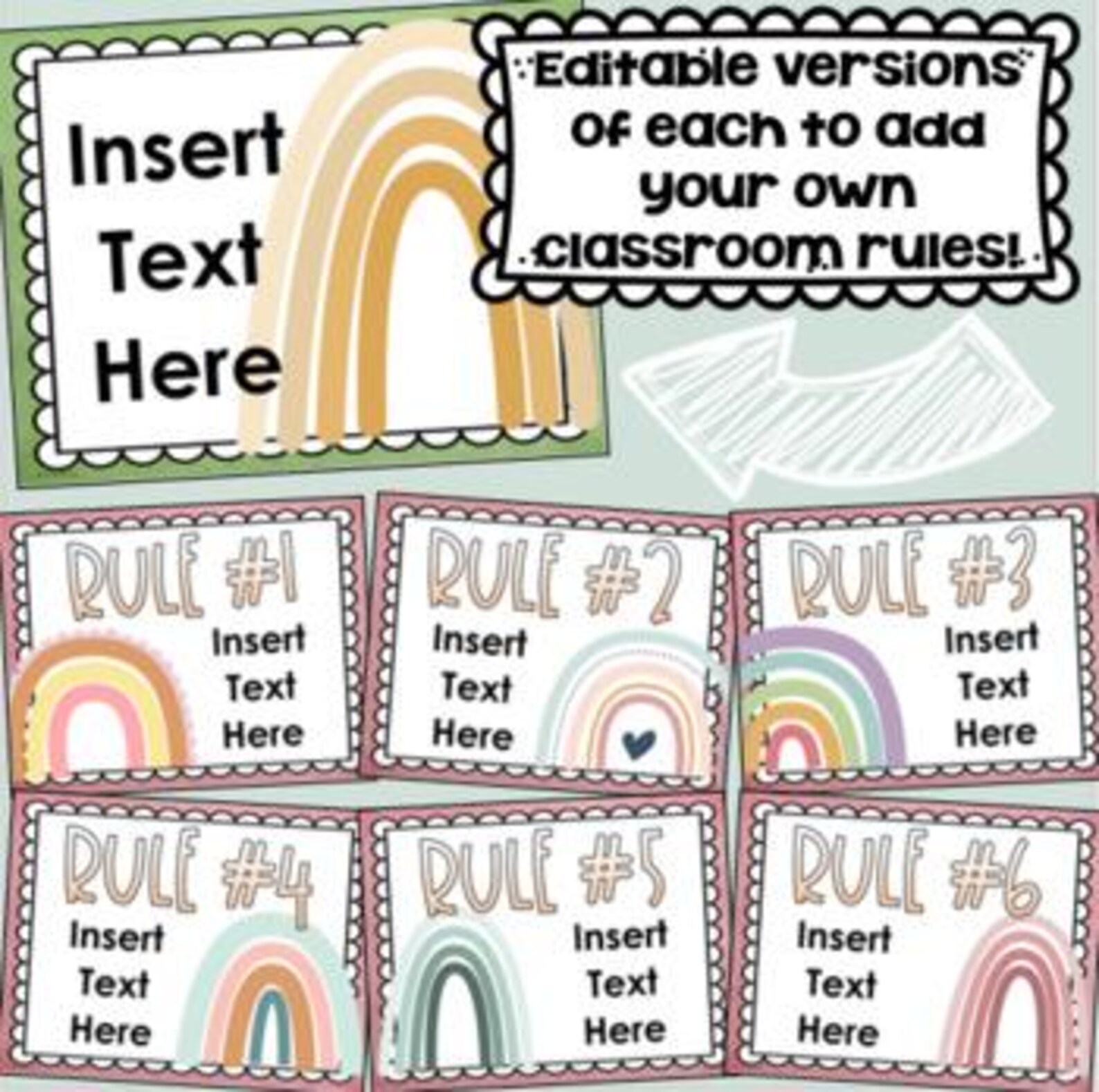 Classroom Rules Posters EDITABLE Back to School Boho Modern Rainbow ...