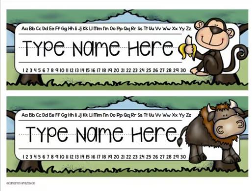 Name Tags Plates Desk Labels Jungle Safari Theme Editable INSTANT ...