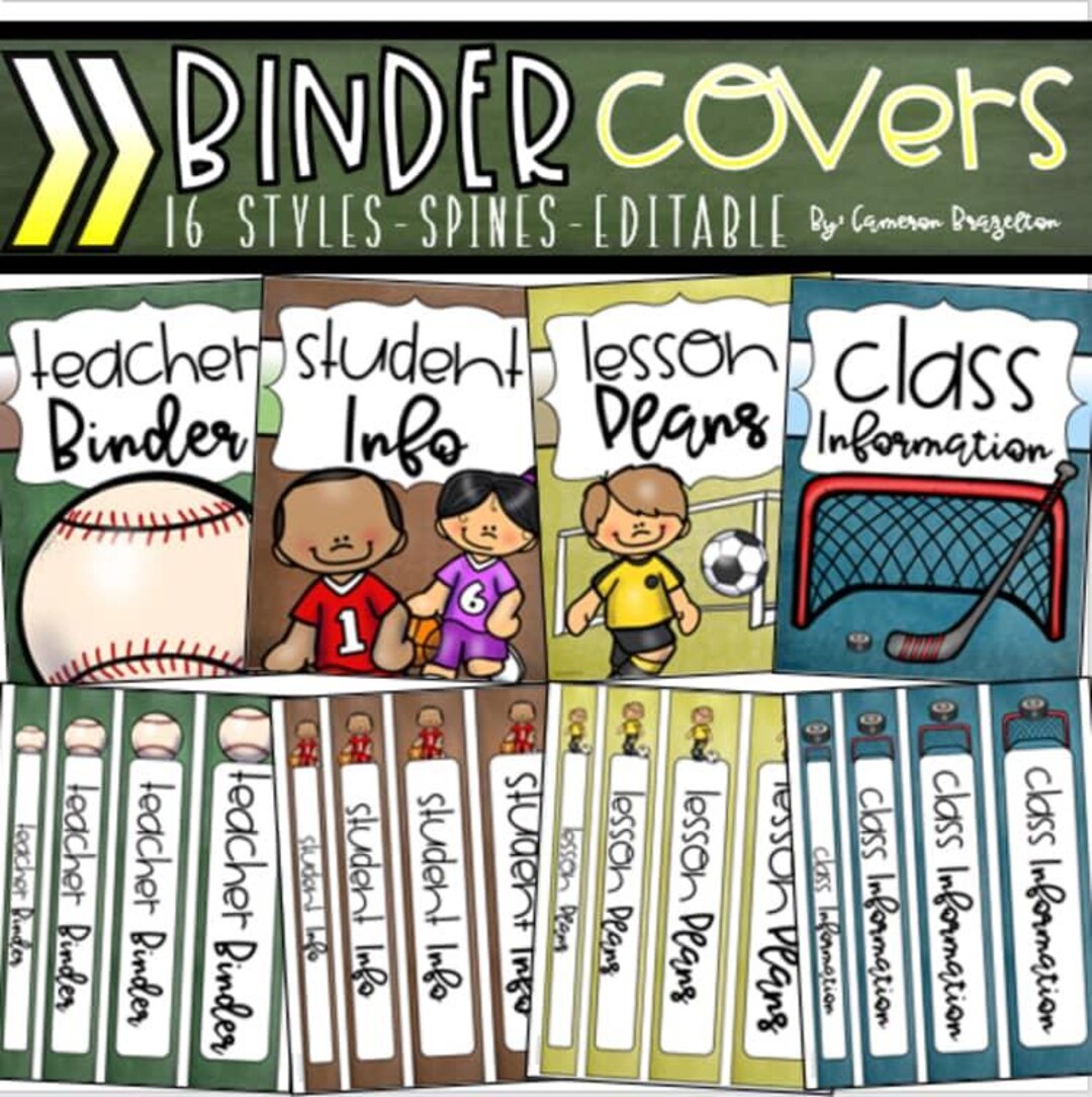 Binder Covers and Spines Teacher Planner Editable Sports Teamwork Theme ...