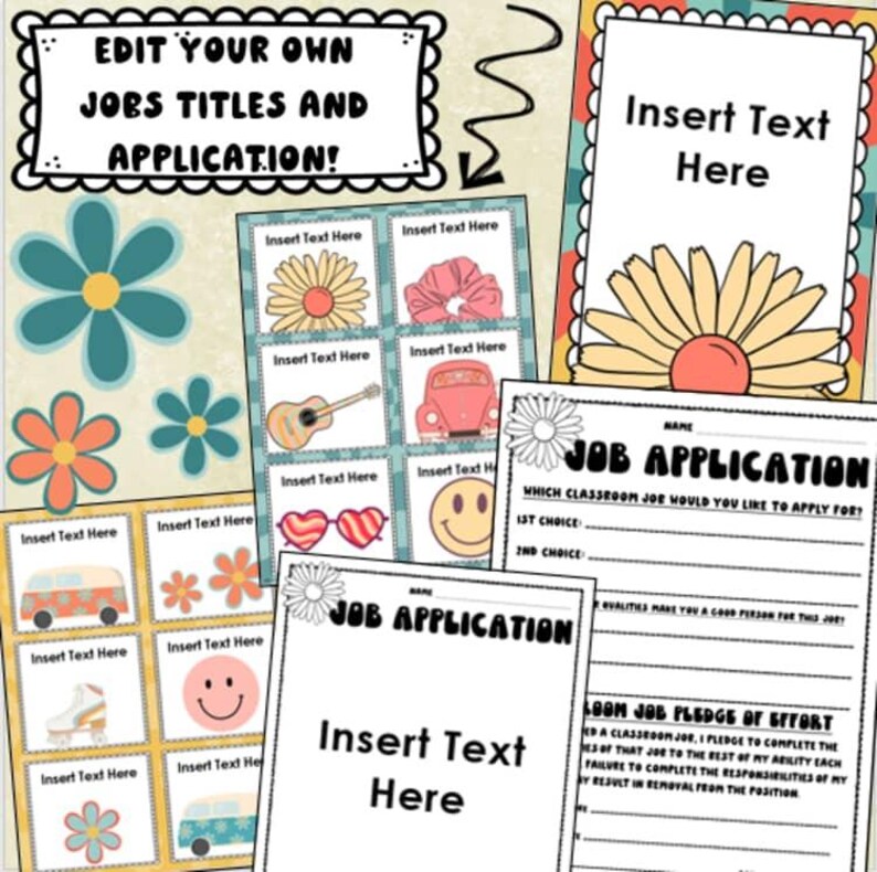 Classroom Jobs Helpers Chart Labels Signs Groovy Retro Vibes Theme ...