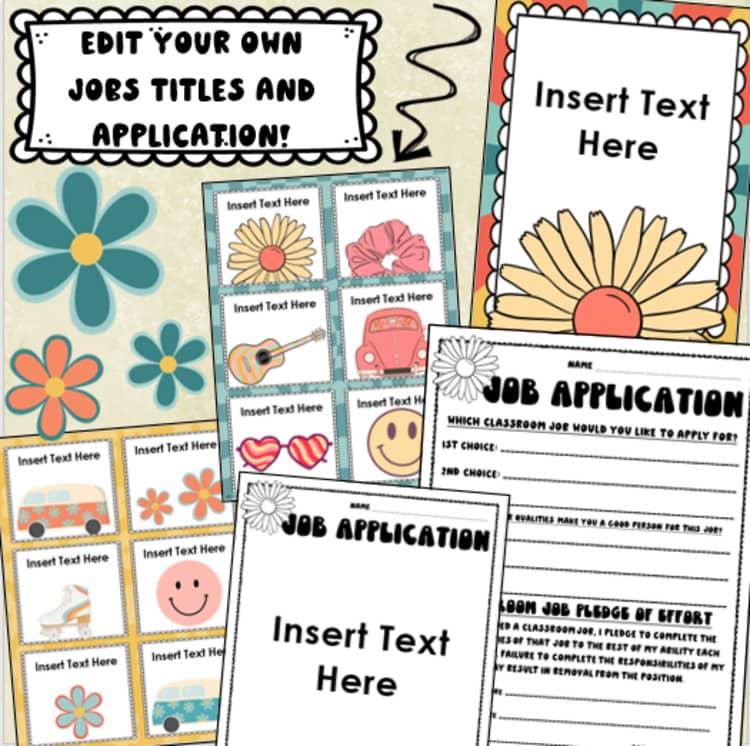 Classroom Jobs Helpers Chart Labels Signs Groovy Retro Vibes Theme ...