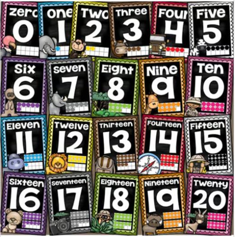Number Posters Signs 0-20 Ten Frames Jungle Safari Theme - Etsy