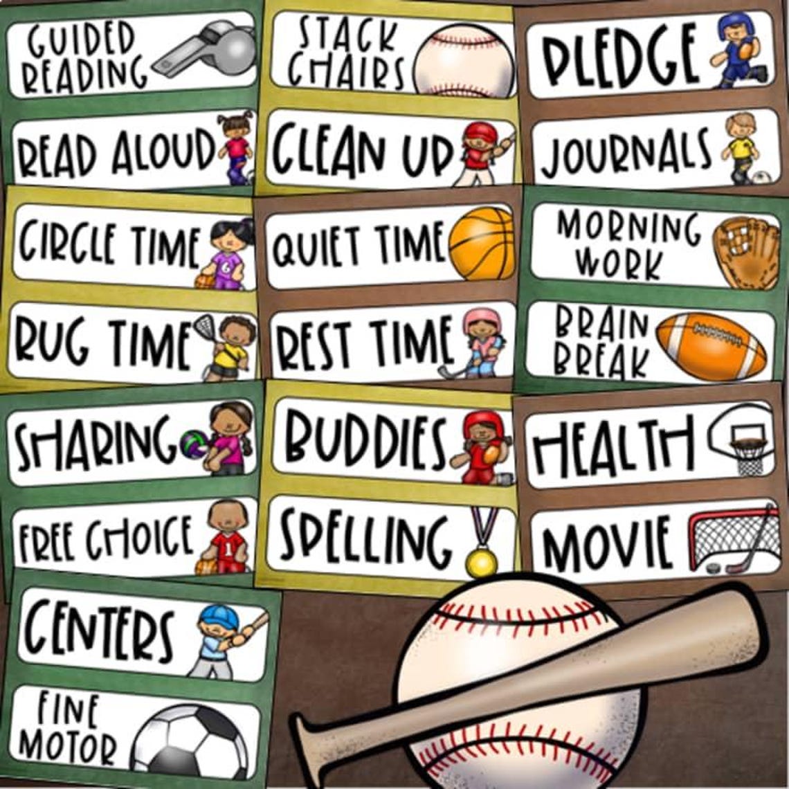 Daily Visual Schedule Cards for Classroom Agenda Sports Teamwork Theme ...