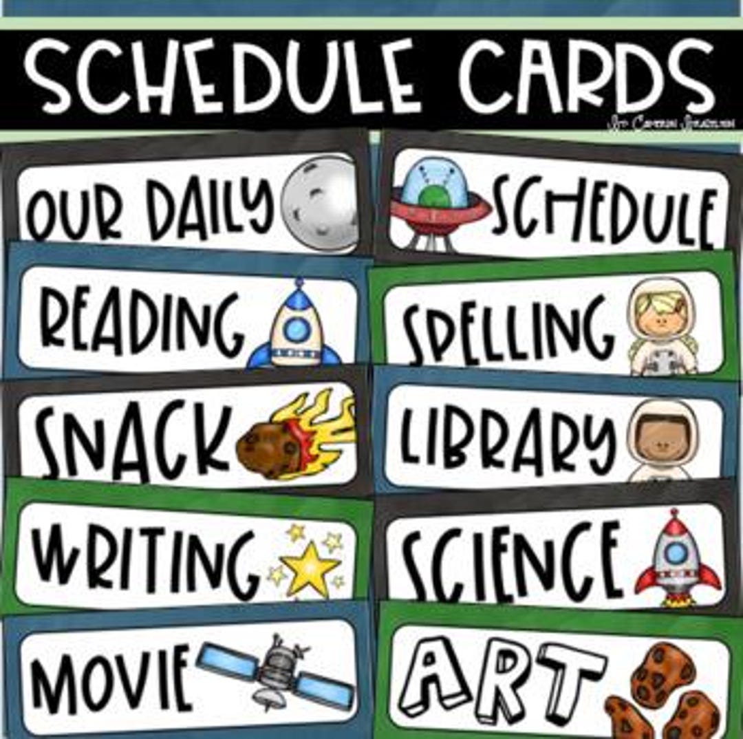 Daily Visual Schedule Cards for Classroom Agenda Outer Space Theme ...