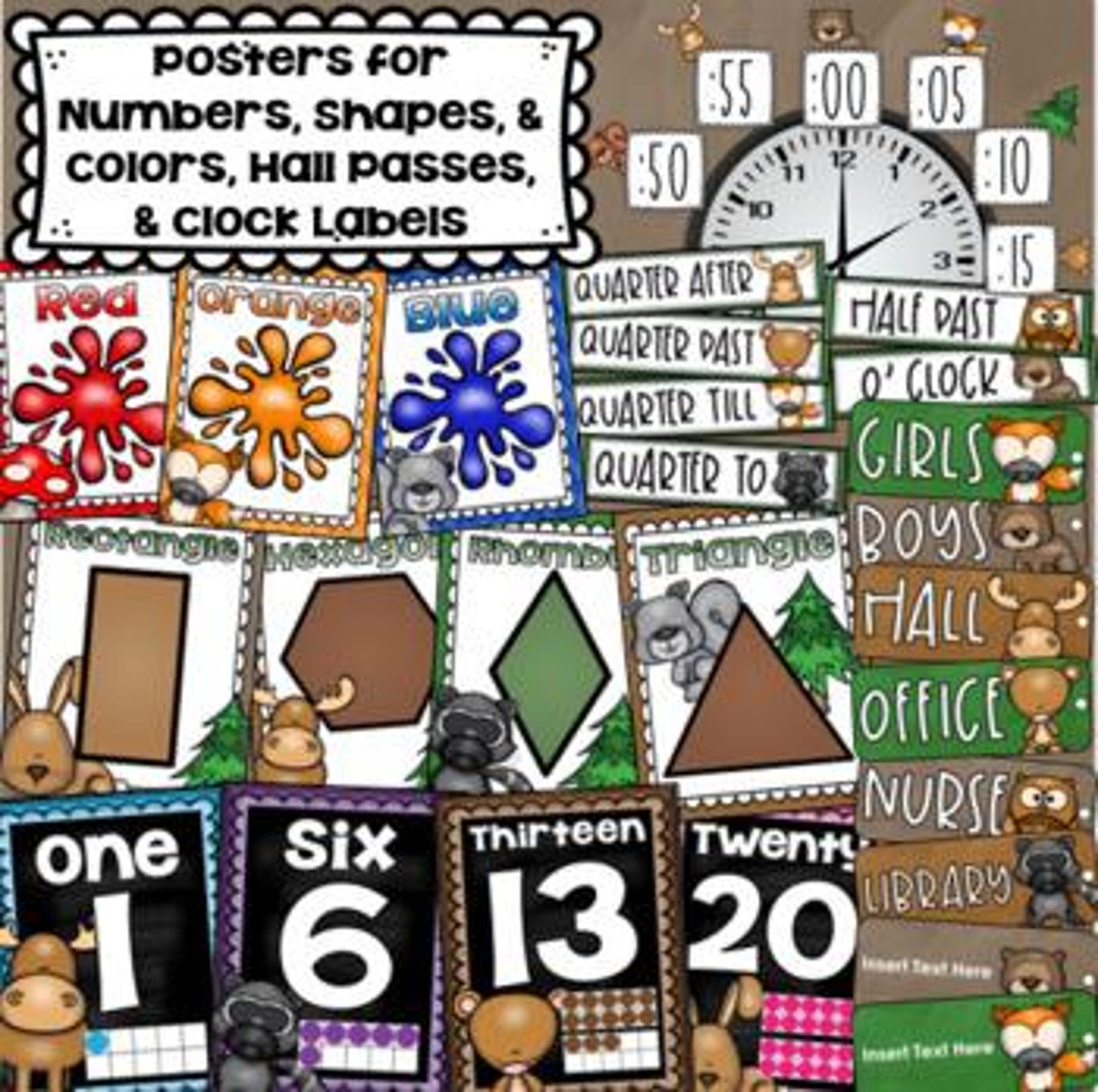 Woodland Animals Class Decor Bundle (posters, Binder Covers, Schedule ...