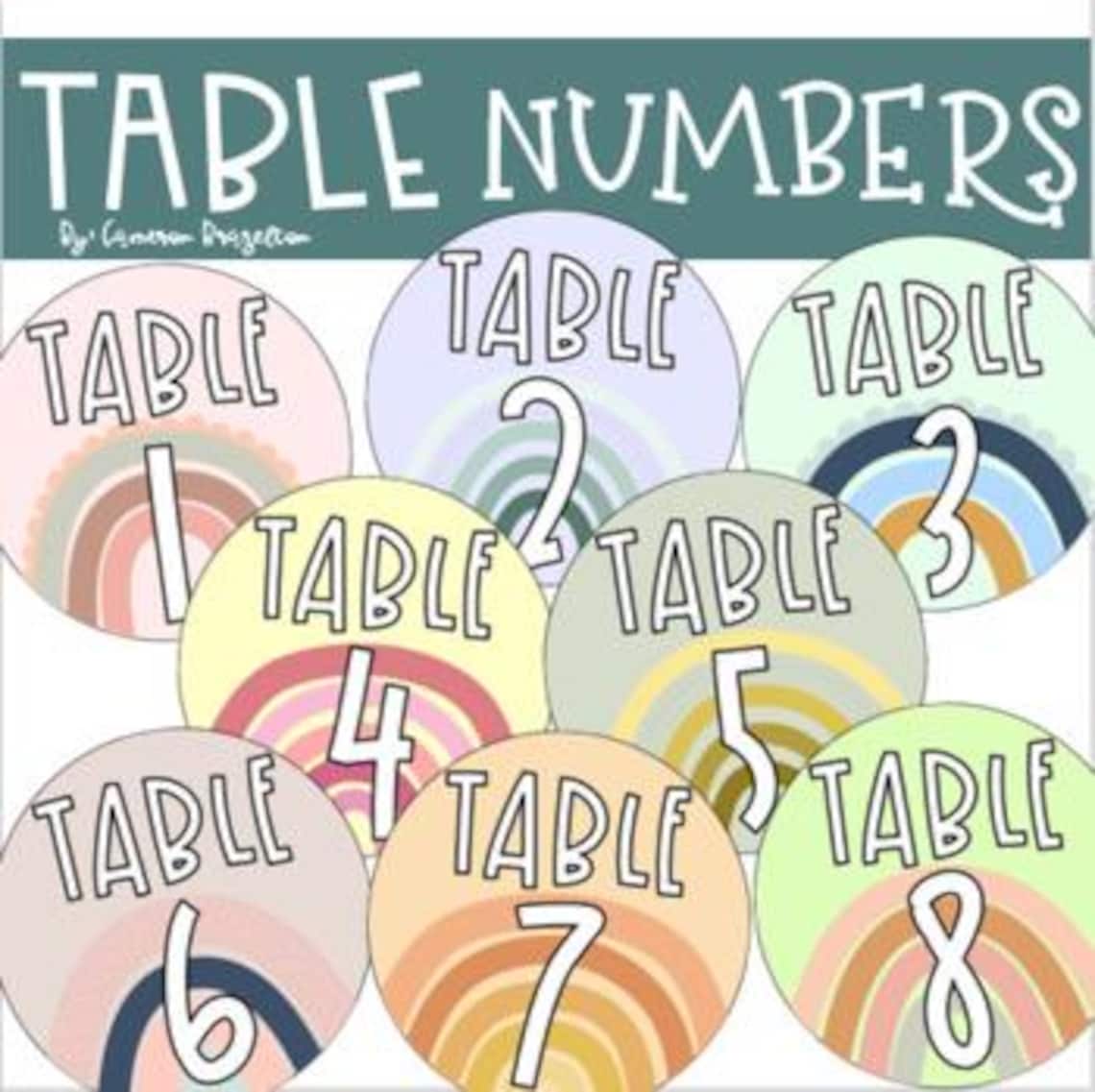Table Numbers Signs Boho Muted Modern Rainbow Theme Classroom Decor ...
