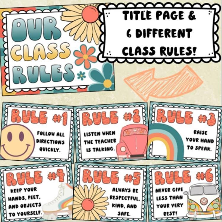 Classroom Rules Posters EDITABLE Back to School Groovy Retro Vibes ...