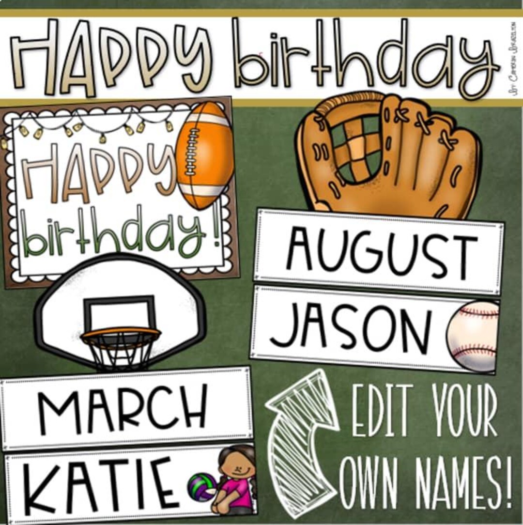 Happy Birthday Bulletin Board Display Posters Sports Teamwork Theme ...