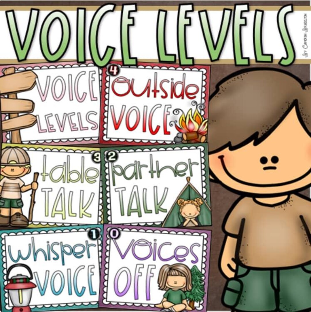Voice Level Chart Posters Classroom Management Camping Camp Out Theme ...