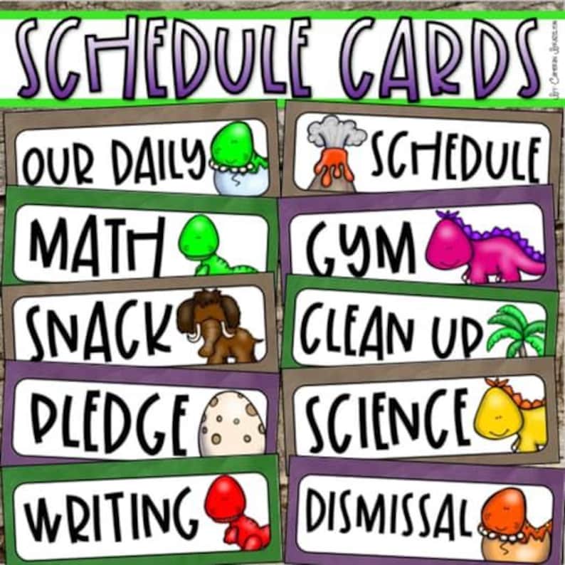Daily Visual Schedule Cards for Classroom Agenda Dinosaur Dino Theme ...