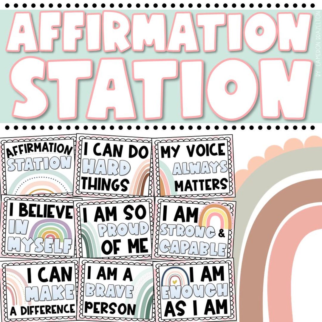 Boho Rainbow Theme Affirmation Station | Posters for Confidence ...