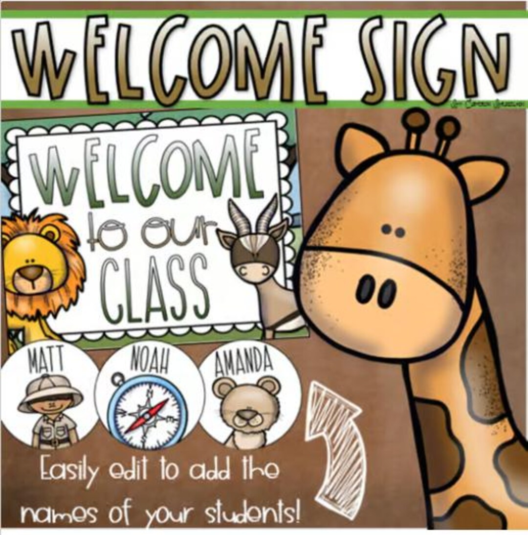 Welcome to Our Classroom Door Sign Display Jungle Safari Theme Editable ...