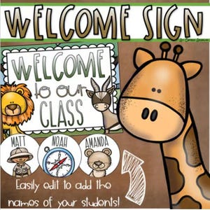 Welcome to Our Classroom Door Sign Display Jungle Safari Theme Editable ...