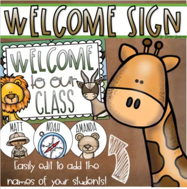 Welcome to Our Classroom Door Sign Display Jungle Safari Theme Editable ...