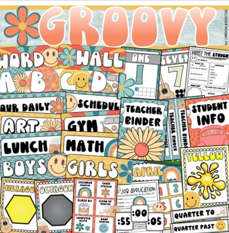 Groovy Retro Theme Back to School Class Decorations and Management Mega ...