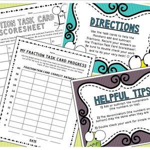 Adding and Subtracting Like Fractions Task Cards and More! - Etsy