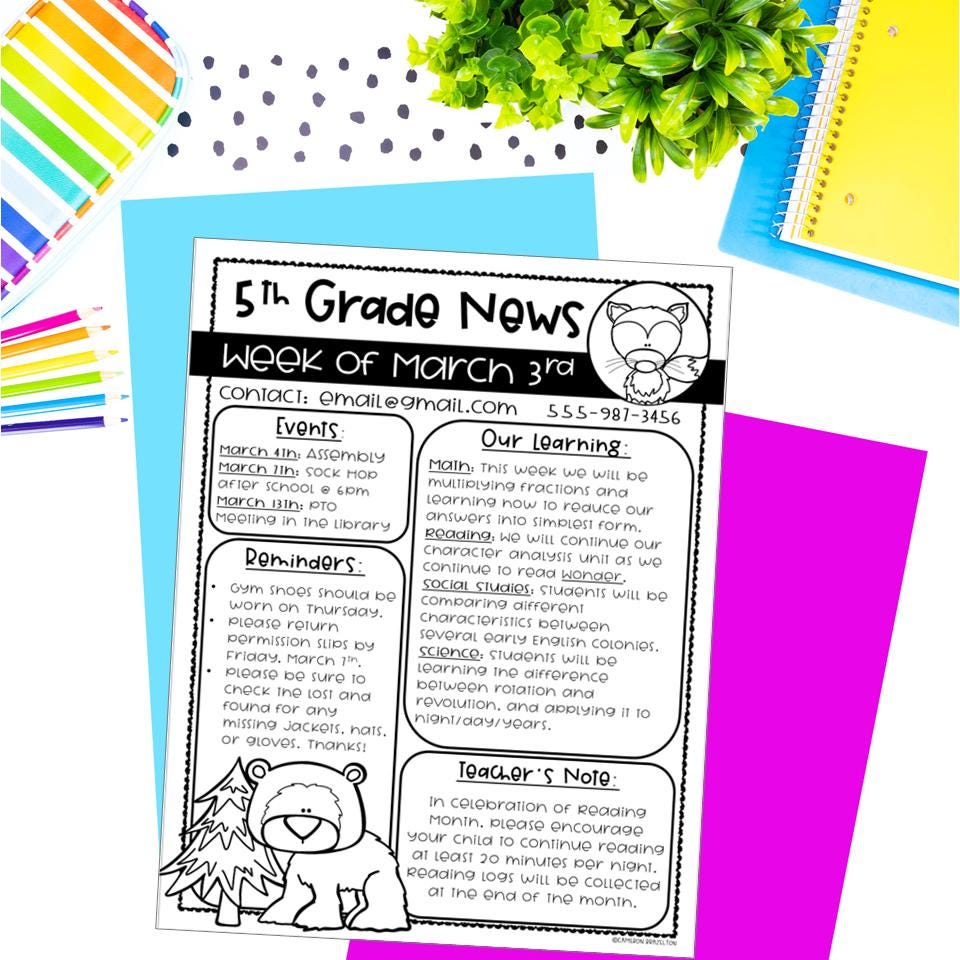 Weekly Classroom Newsletter Template Woodland Animals Theme EDITABLE ...