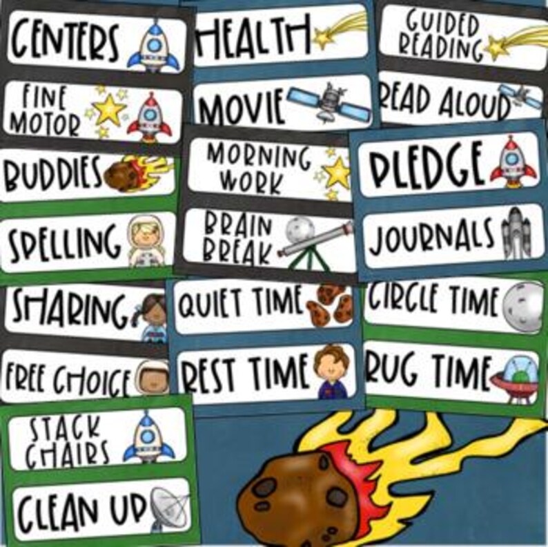 Daily Visual Schedule Cards for Classroom Agenda Outer Space Theme ...