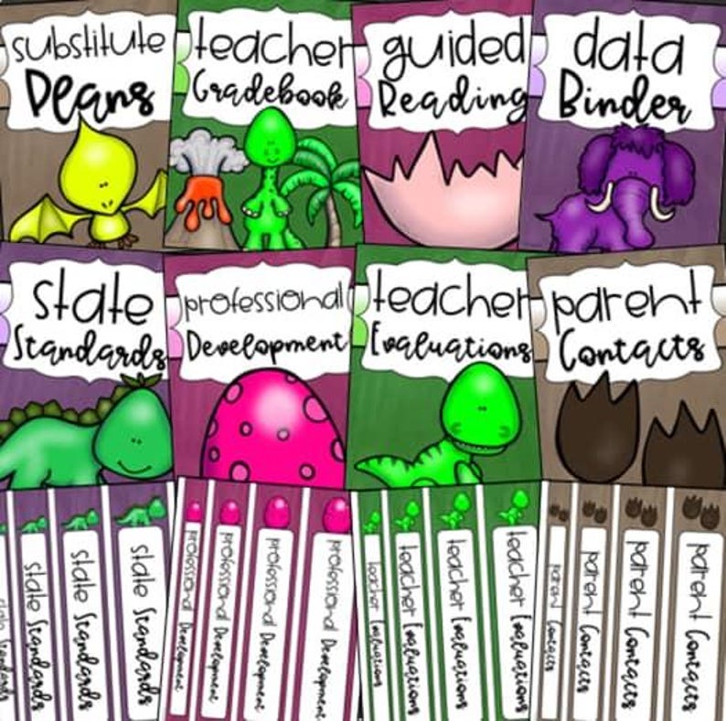 Binder Covers and Spines Teacher Planner Editable Dinosaur Dino Theme ...