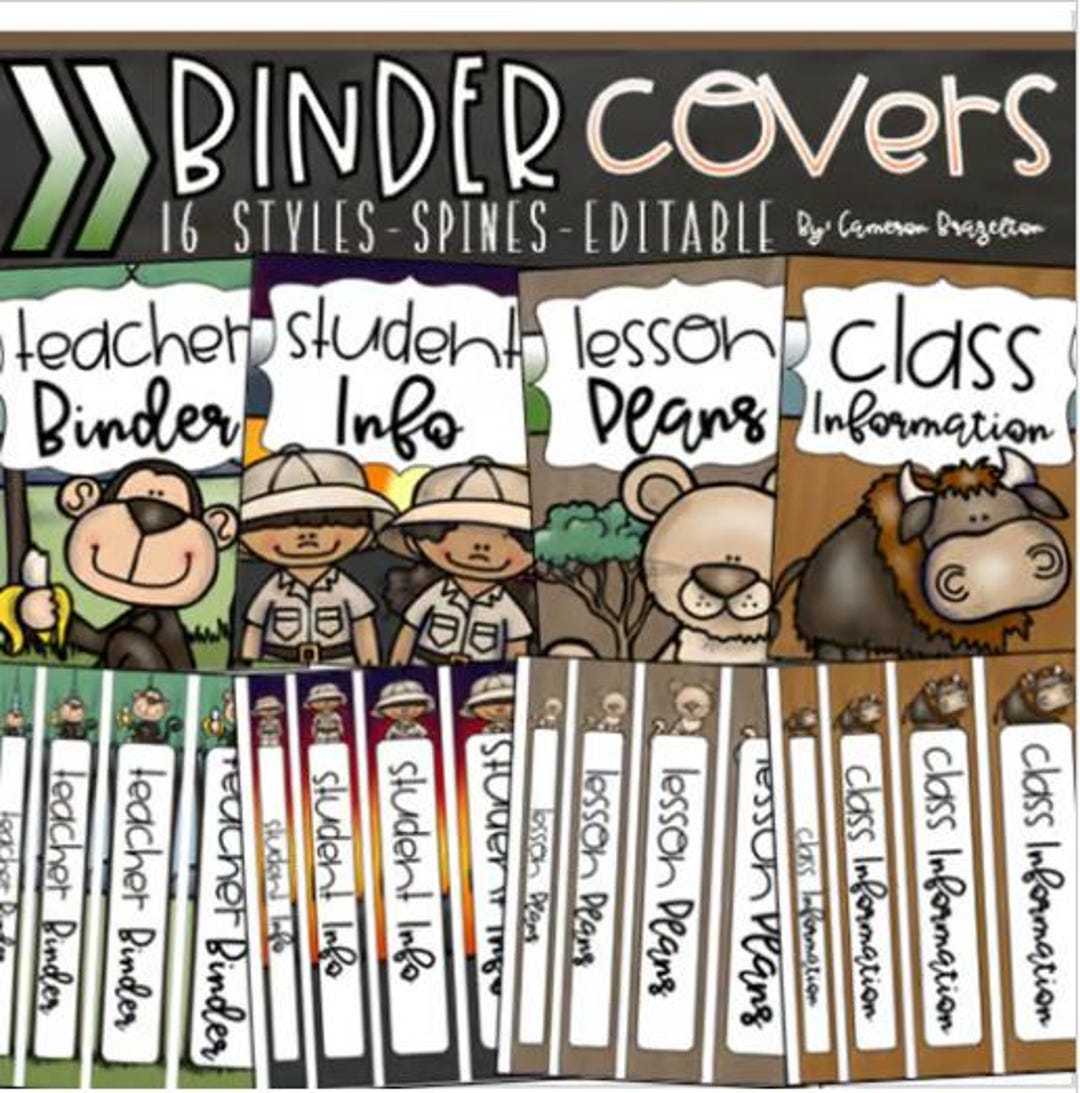 Binder Covers and Spines Teacher Planner Editable Jungle Safari Theme ...
