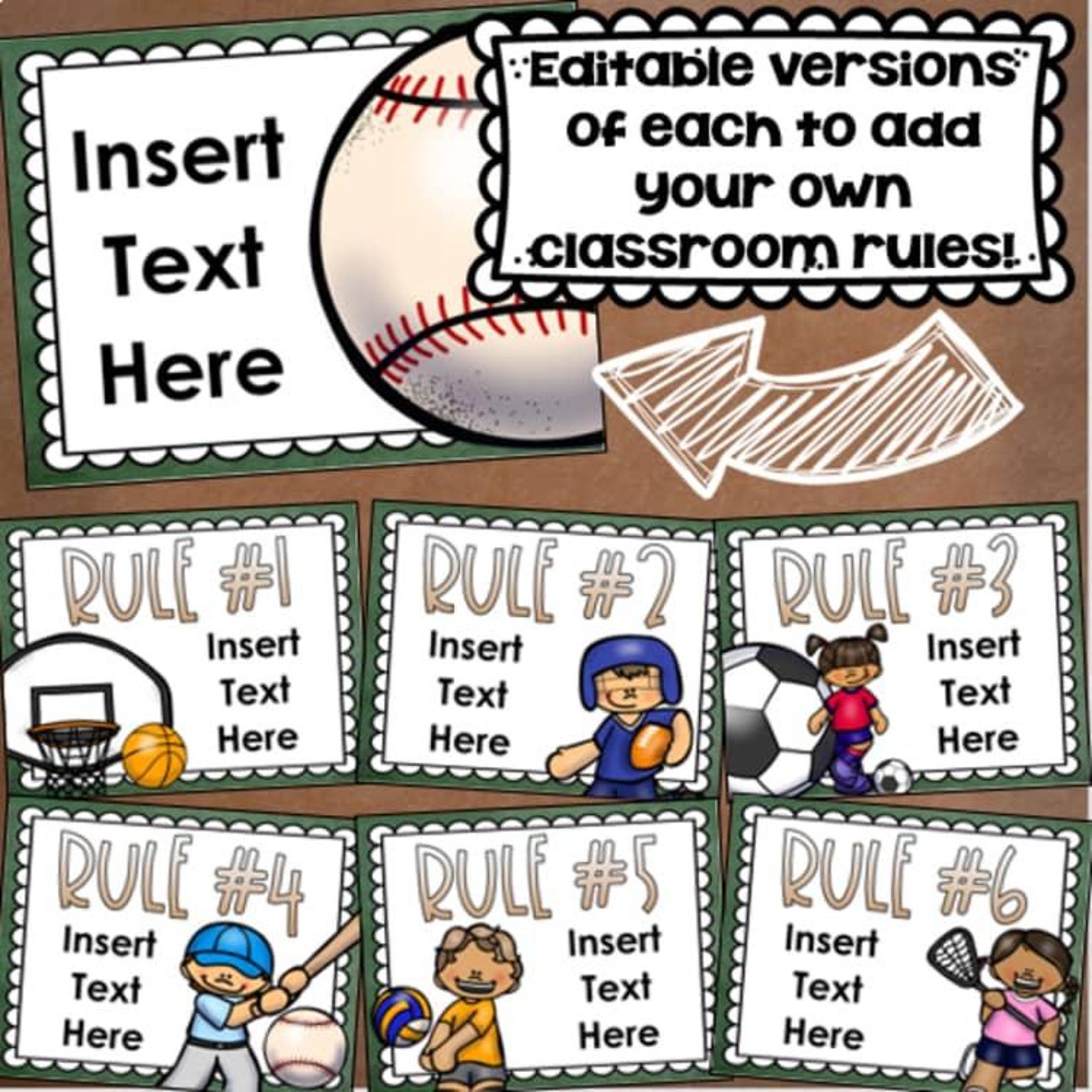 Classroom Rules Posters EDITABLE Back to School Sports Teamwork Theme ...