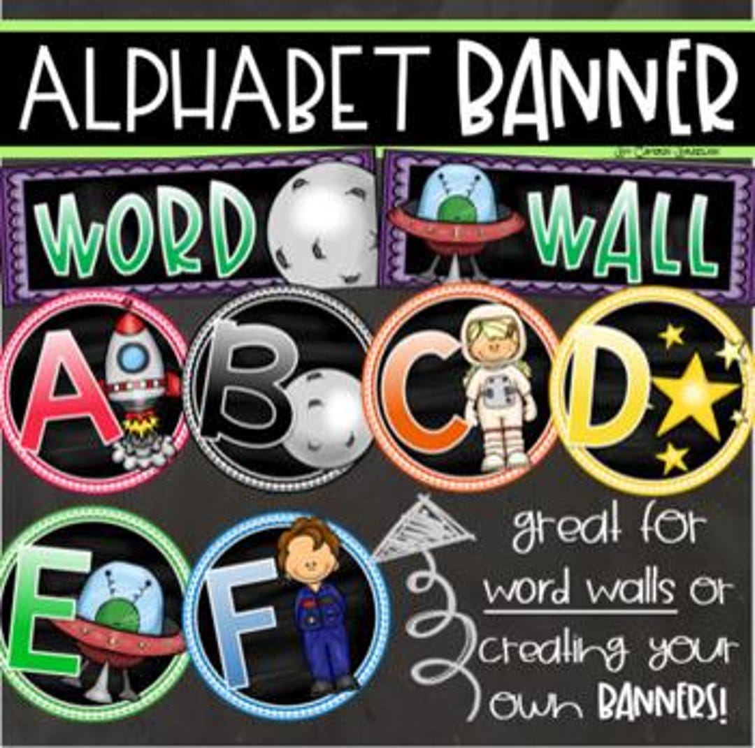 Word Wall Headers Alphabet Banner Posters Signs Outer Space Theme ...