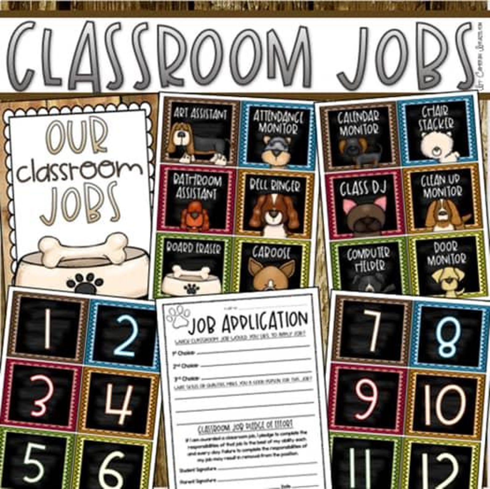 Classroom Jobs Helpers Chart Labels Signs Dog Theme EDITABLE INSTANT ...