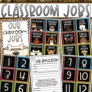Classroom Jobs Helpers Chart Labels Signs Dog Theme EDITABLE INSTANT ...