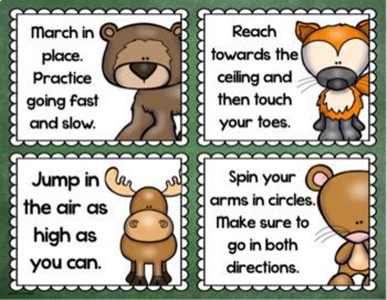 Brain Breaks Movement Cards Woodland Animals Theme INSTANT DOWNLOAD - Etsy