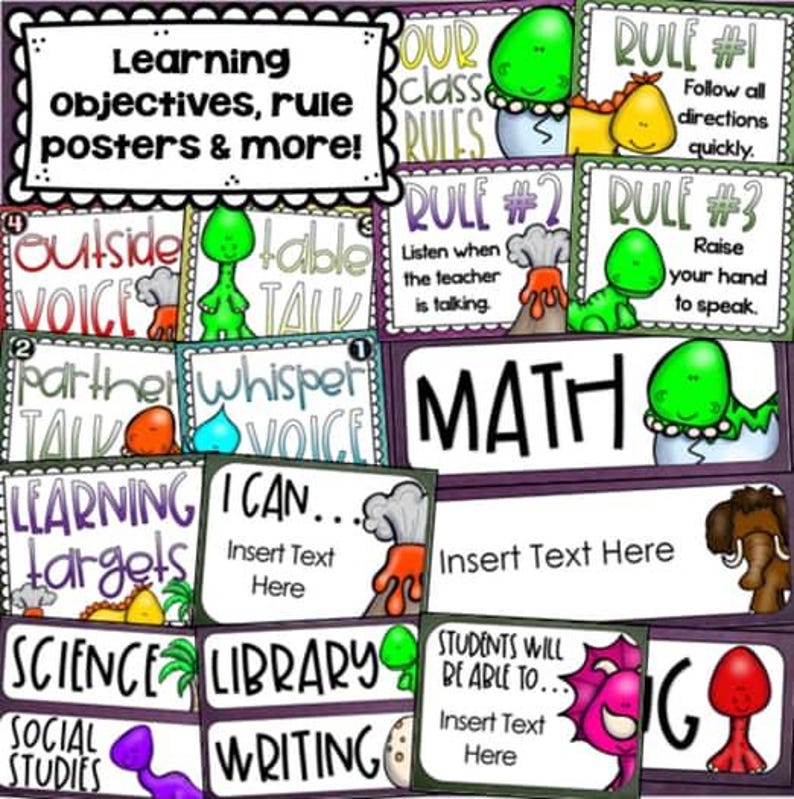 Dinosaur Classroom Management Decor Bundle (posters, Rules, Newsletters ...