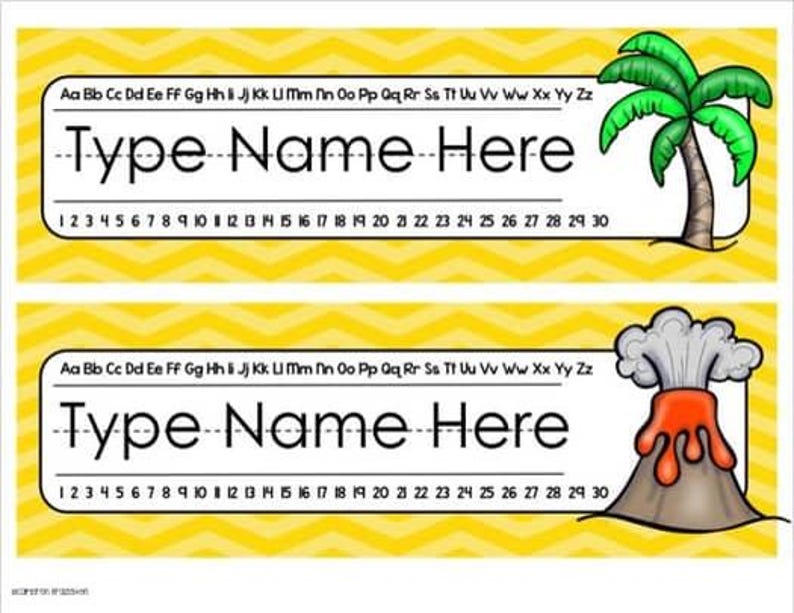 Name Tags Plates Desk Labels Dinosaur Theme Editable INSTANT DOWNLOAD ...