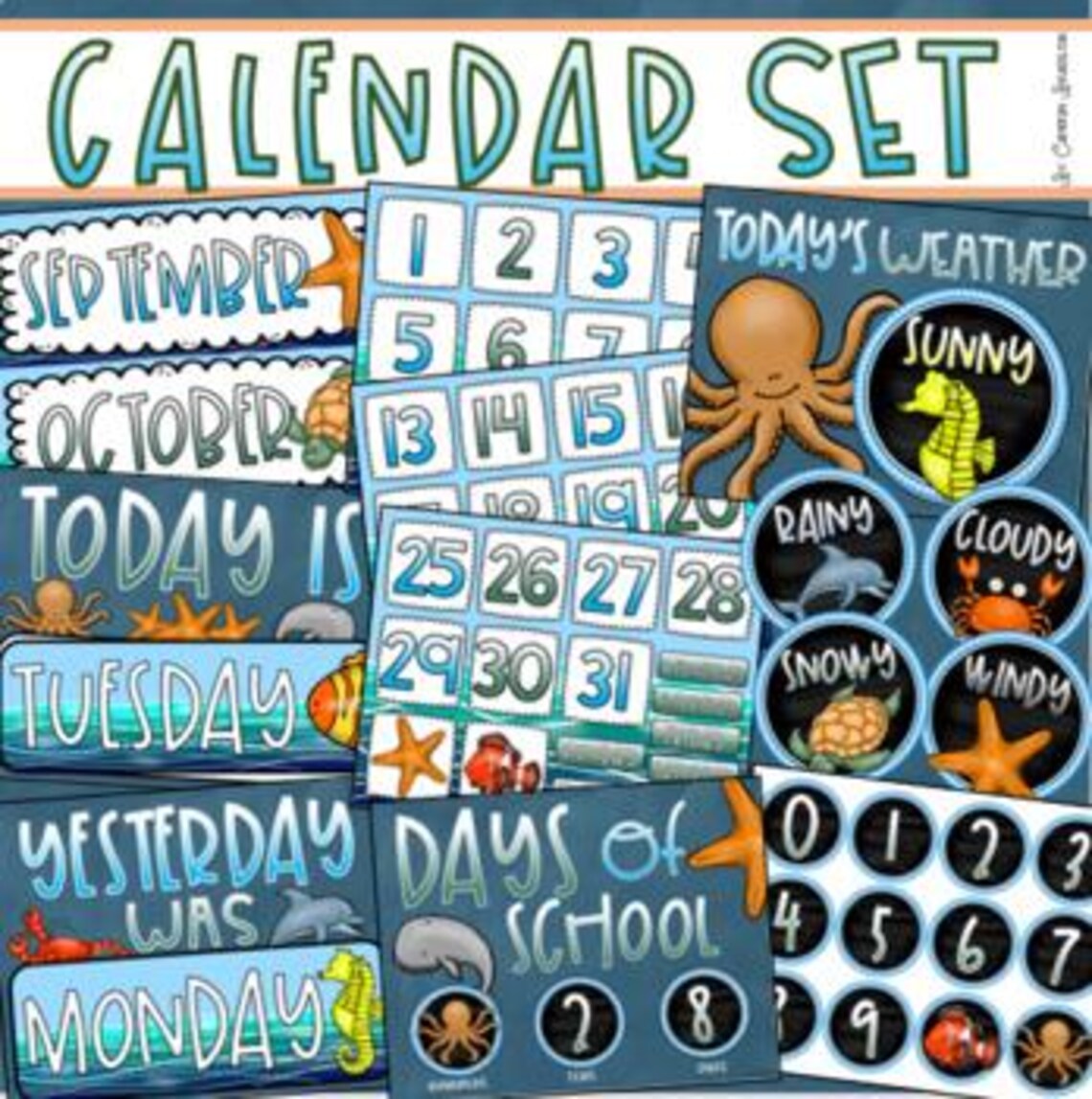 Calendar Set Classroom Decor Back to School Ocean Under the Sea ...