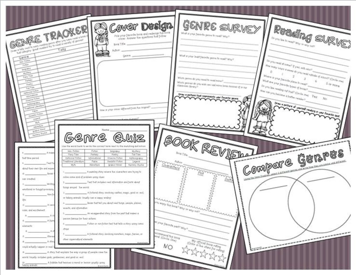 Reading Genre Activities (matching Game, Surveys, Quiz, Book Review) - Etsy