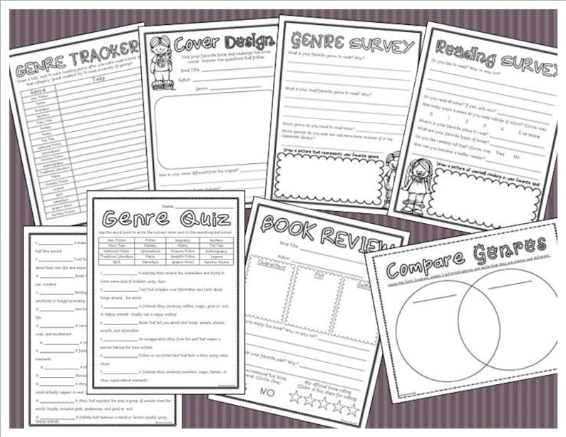 Reading Genre Activities (matching Game, Surveys, Quiz, Book Review) - Etsy