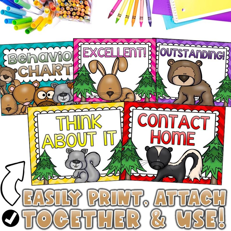 Behavior Clip Chart Woodland Animals Forest Camping Theme for Classroom ...
